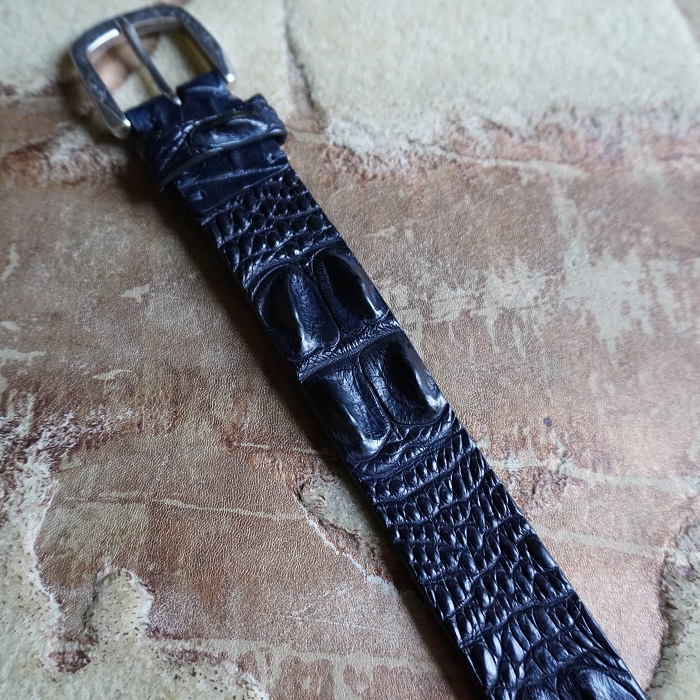 クロコダイル 背ワニ革 レザーベルト 【navy/ネイビー】3.5cm幅 クロコダイル 背ワニ革 レザーベルト 【navy/ネイビー】3.5cm幅